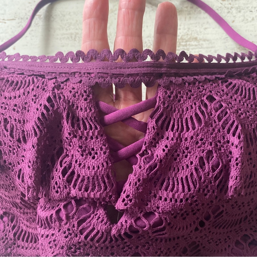 Becca Purple Lace Crochet Swimsuit Bikini Like New!! … - Gem